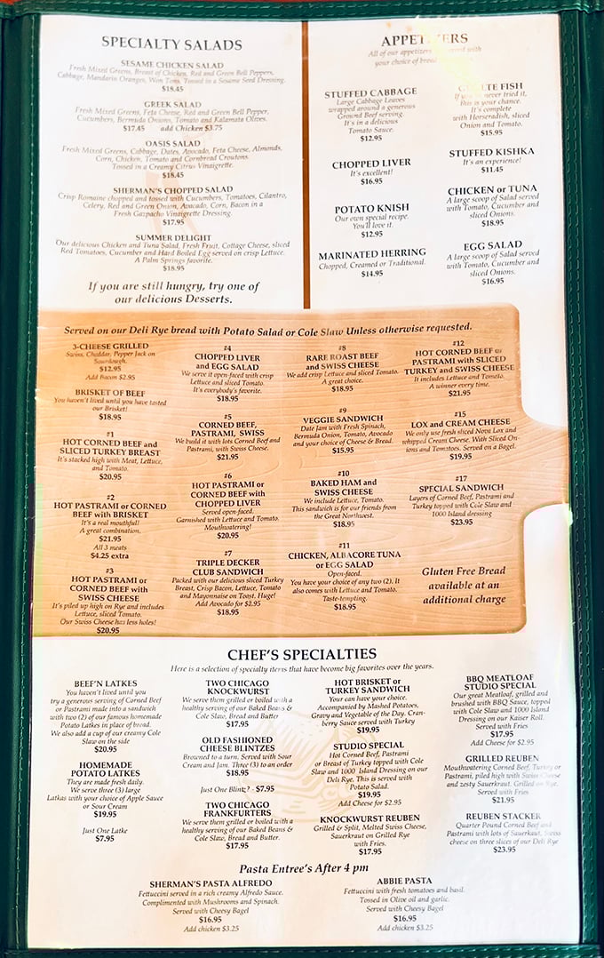 The menu at Sherman's reads like a love letter to Jewish deli classics, with each description promising a trip to flavor paradise.