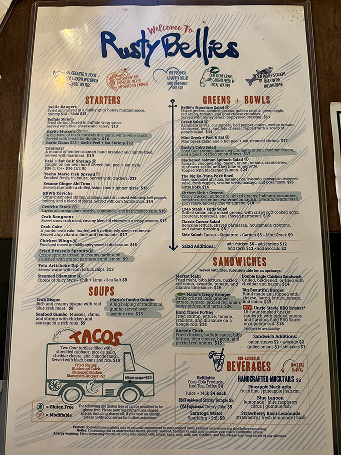 This menu isn't just a list—it's a maritime treasure map. X marks the spot where your taste buds strike gold.