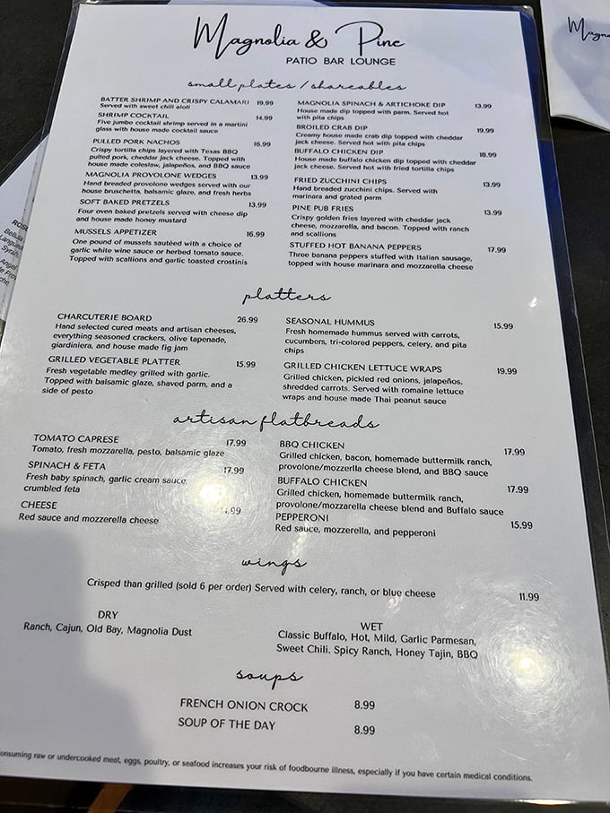 A menu that reads like a love letter to comfort food classics – each dish promising a relationship worth committing to.
