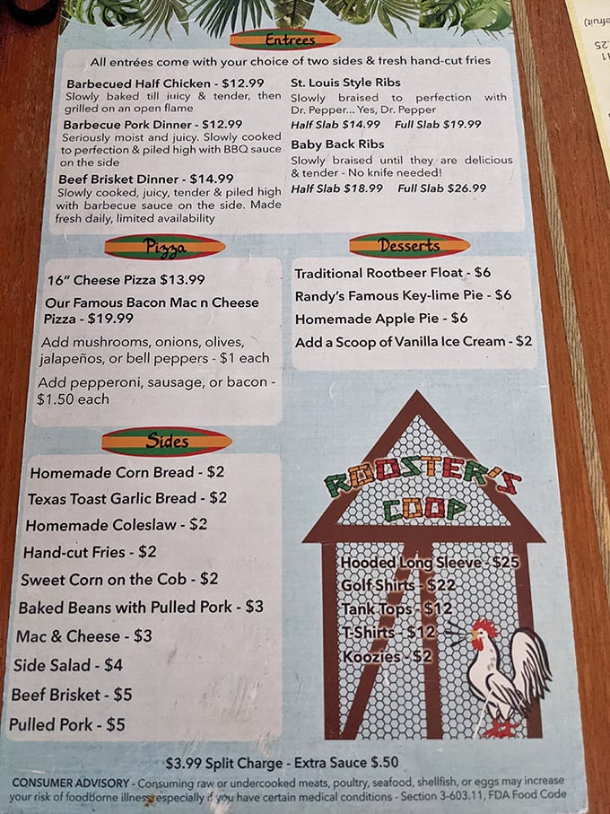 A menu that reads like a love letter to carnivores, with a surprising plot twist of pizza and key lime pie.