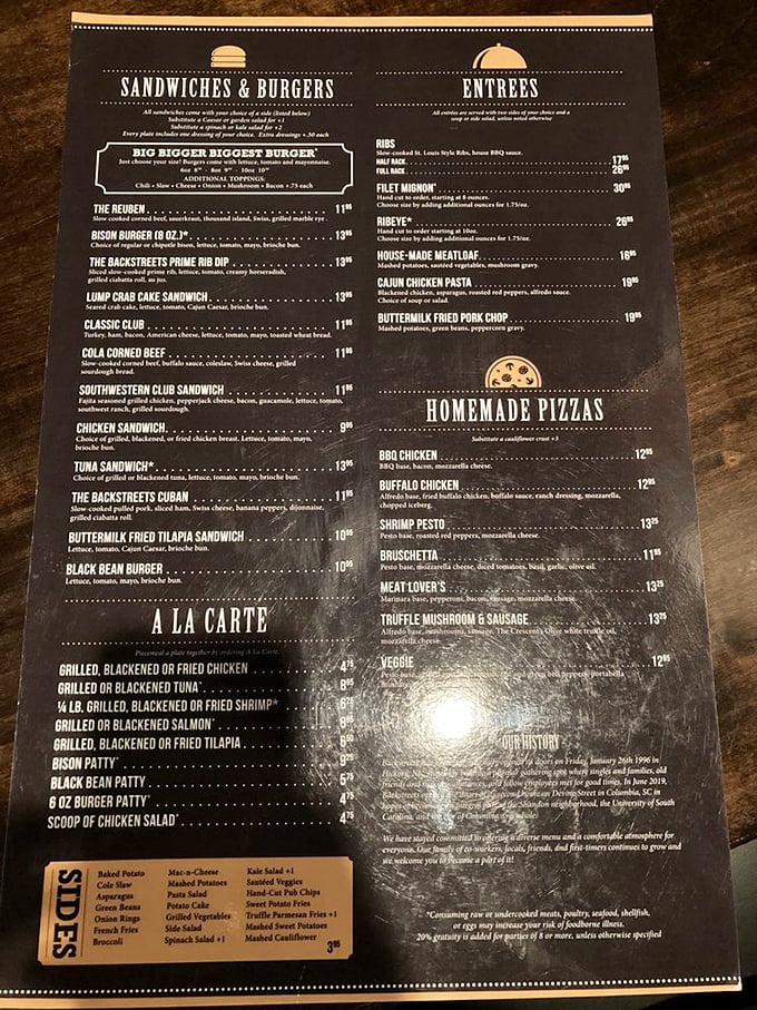 A menu that reads like a love letter to comfort food classics, each option more tempting than the last.