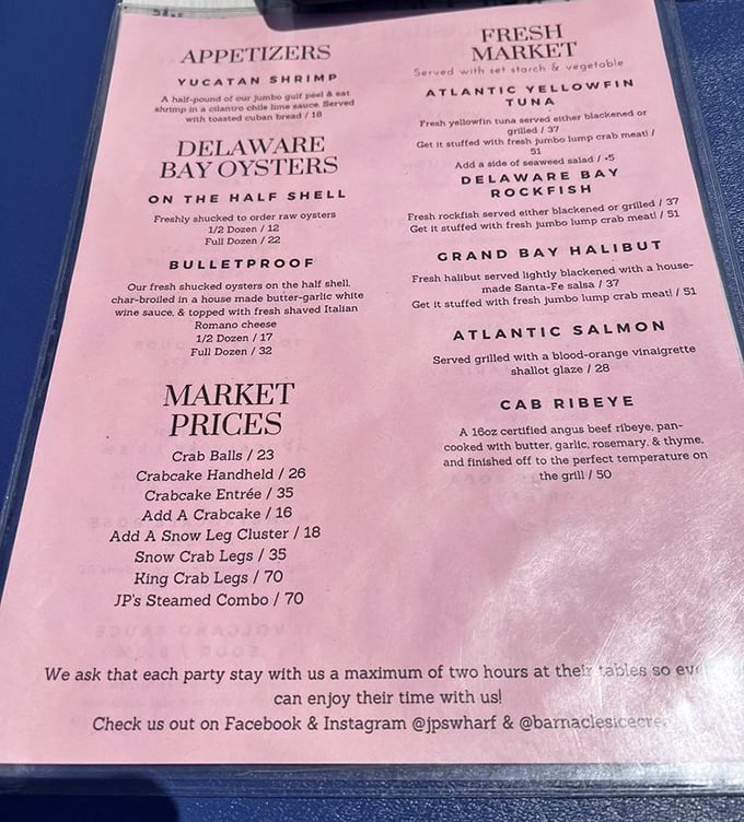 A menu that reads like poetry to seafood lovers. No foam, no "deconstructed" nonsense—just the ocean's finest treasures prepared with respect.