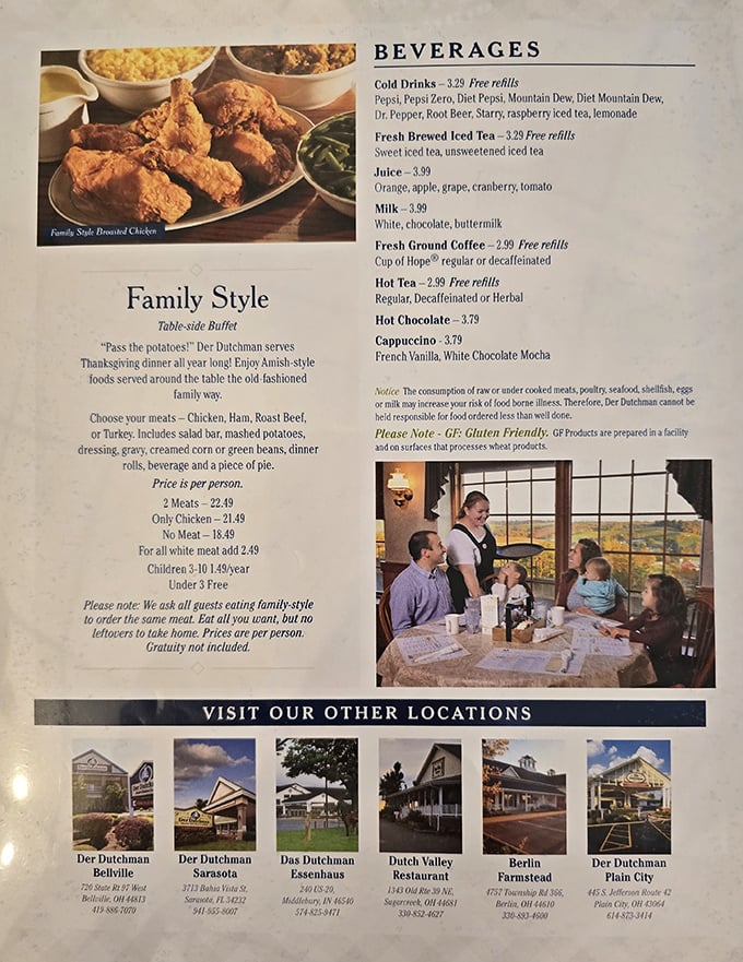 The family-style menu promises a Thanksgiving-level feast any day of the week. "Pass the potatoes" isn't just a suggestion—it's the house motto.