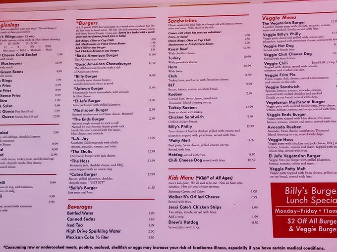 The menu reads like a love letter to comfort food – burgers, sandwiches, and that legendary Frito pie that keeps locals coming back.