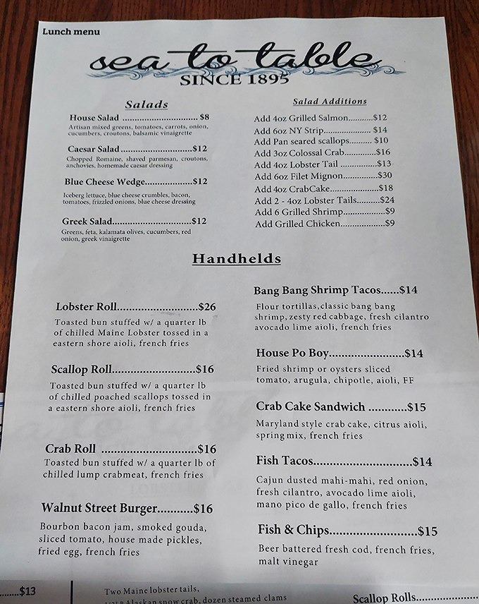 Sea to Table Since 1895 isn't just a slogan—it's a promise written at the top of a menu that reads like a love letter to the ocean.