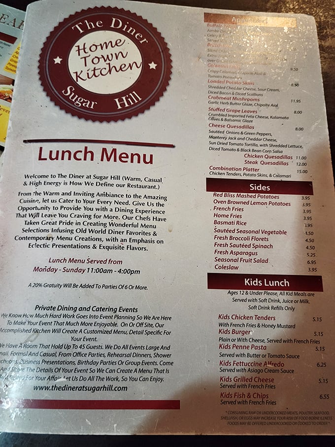 The menu proudly declares "Home Town Kitchen"—three words that perfectly capture why locals keep coming back and visitors become regulars.