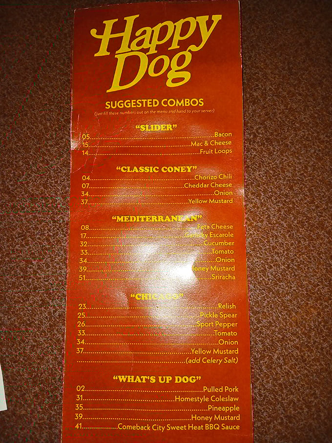 Behold the numbered menu system that turns hot dog ordering into mathematical art – genius in red.