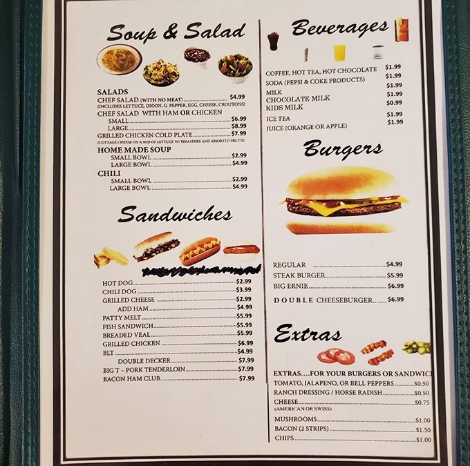 A menu that doesn't need fancy fonts or pretentious descriptions—just straightforward comfort food that speaks the universal language of satisfaction.