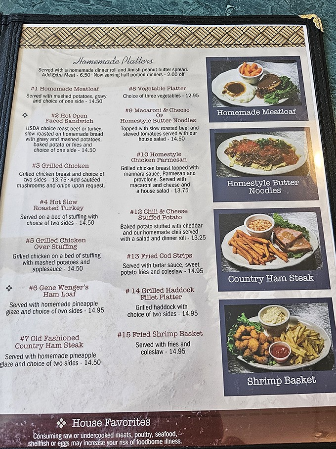 A menu that reads like poetry to hungry souls. When "Homemade Meatloaf" is listed as #1, they're not being subtle about their specialty.