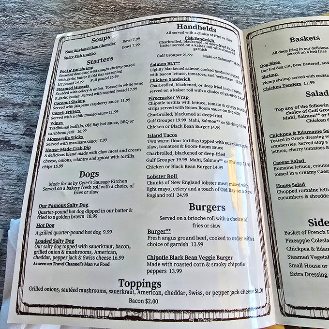 A menu that doesn't need fancy fonts or flowery descriptions. Just straightforward promises of seafood satisfaction that keep locals coming back decade after decade.