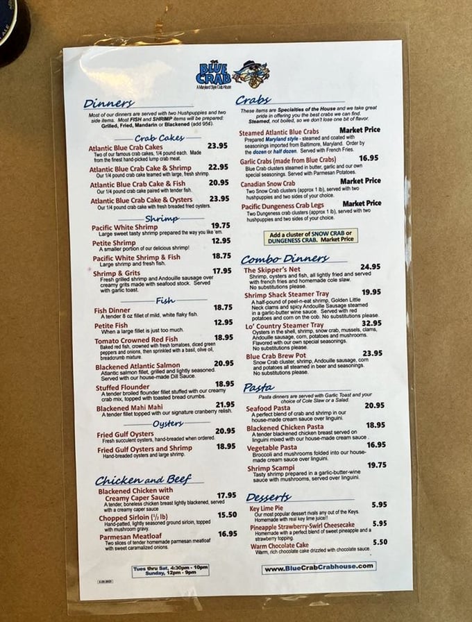 The menu reads like a love letter to seafood lovers—Atlantic blue crab takes center stage in forms that'll make your mouth water.