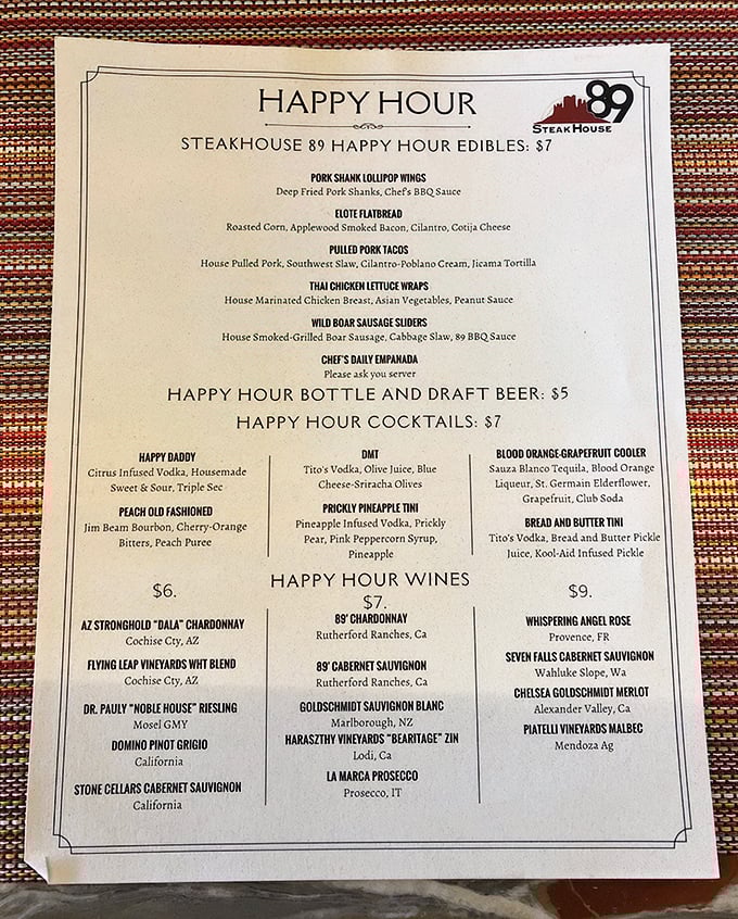 Happy hour heaven awaits with wild boar sliders and prickly pineapple tinis—proof that paradise exists between 4 and 6pm.
