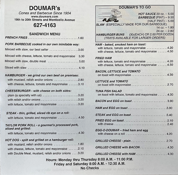 A menu frozen in time, where prices may have changed but the dedication to classics hasn't. Reading it feels like finding your grandparents' favorite recipes, finally written down.