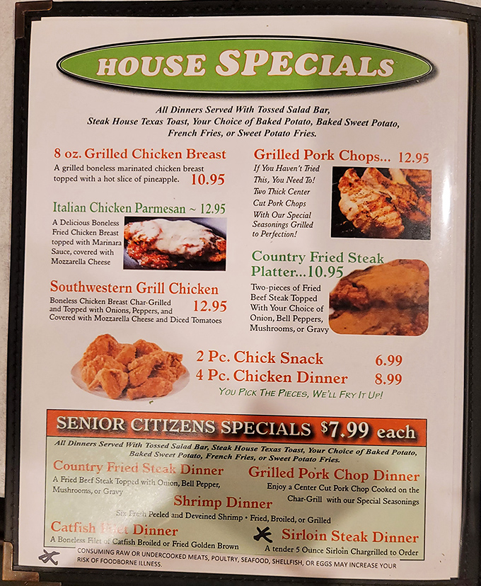 The menu reads like a love letter to Southern cuisine. Each description promises a dish worth unbuckling your belt for.