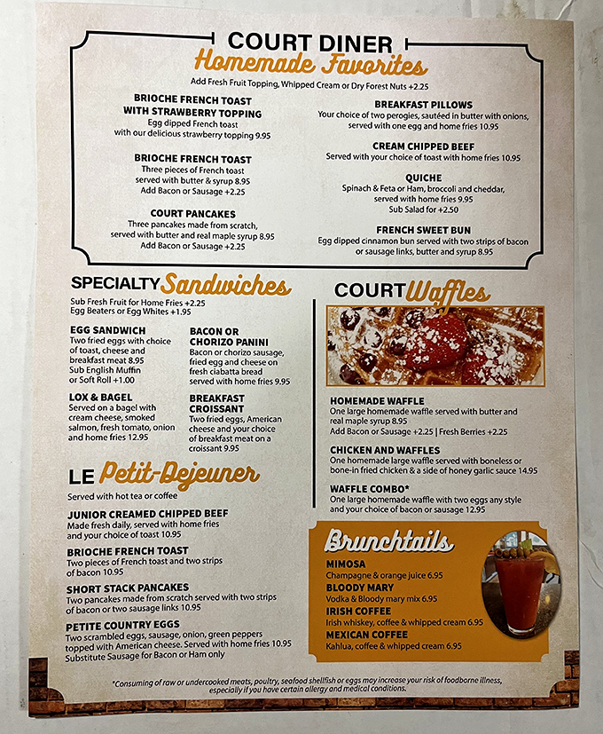 This menu isn't just a list of food—it's a roadmap to happiness with "Chicken and Waffles" as the ultimate destination.