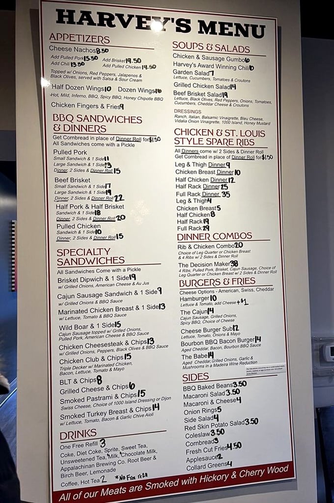 A menu that gets straight to the point—smoked meats and classic sides. No molecular gastronomy here, just the timeless chemistry of fire, smoke, and patience.
