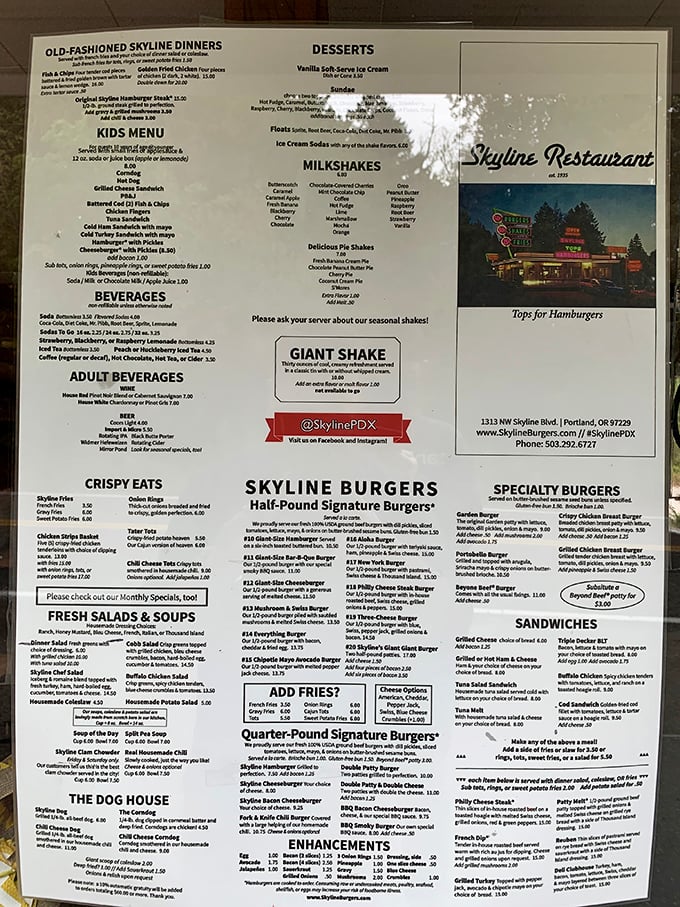 This menu isn't just a list of options—it's a roadmap to happiness. The "Tops for Hamburgers" claim isn't marketing; it's a mission statement.