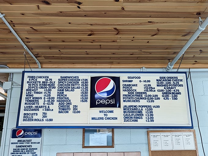 The menu board tells you everything you need to know—this is a temple of fried deliciousness where decisions are delightfully difficult.