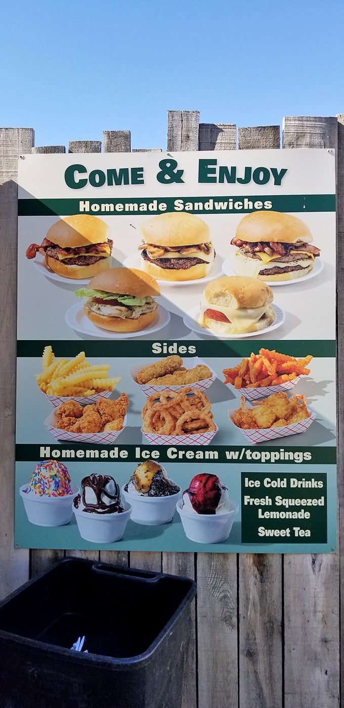 This menu isn't just offering food—it's promising happiness. Those homemade sandwiches and ice cream scoops are basically edible therapy sessions.