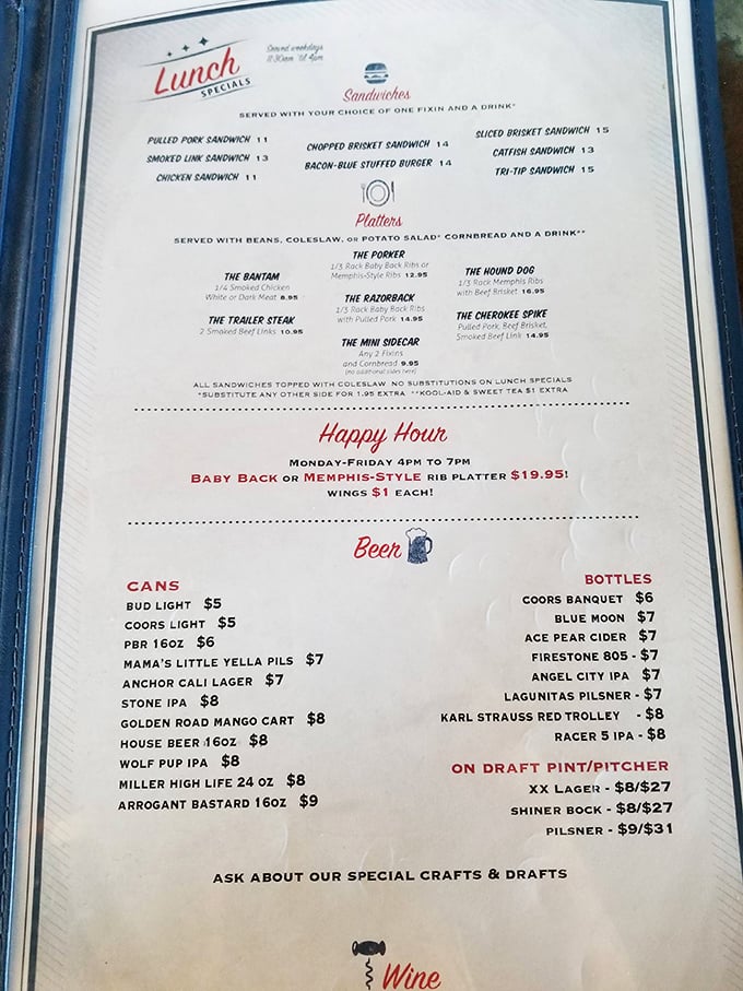 A menu that reads like a love letter to regional American barbecue traditions, with platters named after classic cars and canines.