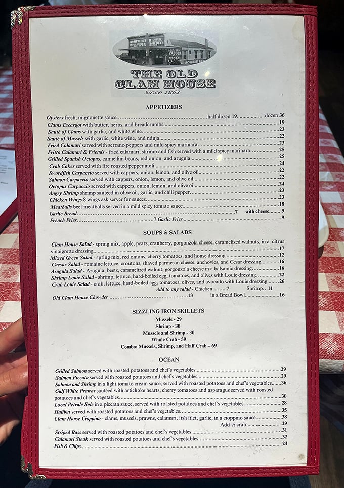 A menu that reads like poetry for seafood lovers, featuring classics done right without pretentious nonsense.