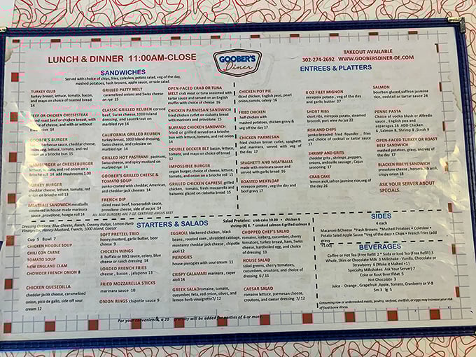 A menu that requires both reading glasses and a strategy. The hardest relationship you'll navigate today is choosing between those waffles and that club sandwich.