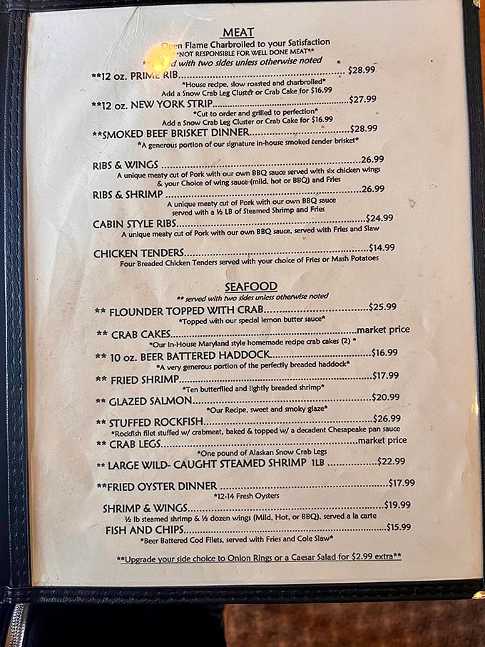A menu that reads like a love letter to Maryland cuisine. Notice there's no fine print saying "portions may disappoint"—because they never do.