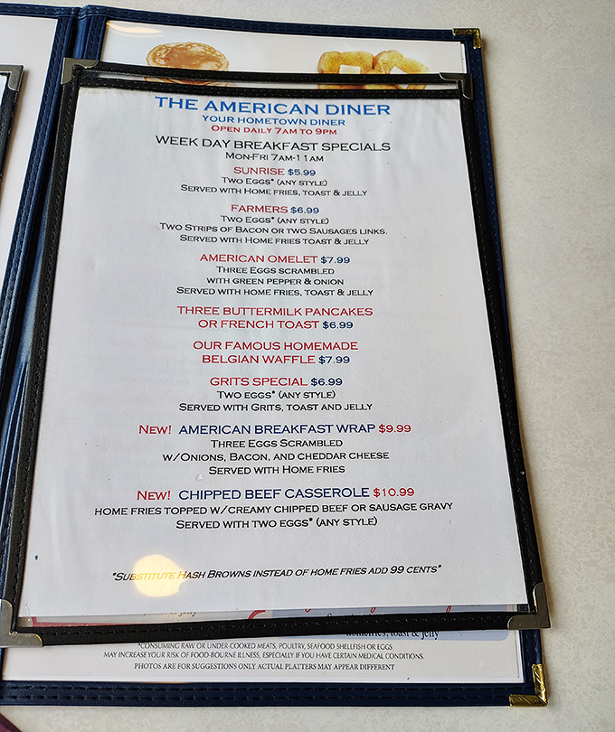The breakfast menu reads like a comfort food love letter. Those homemade Belgian waffles aren't just making promises—they're making memories.
