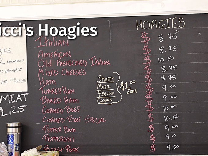 The chalkboard menu tells you everything you need to know: simplicity, tradition, and the promise of sandwich perfection.