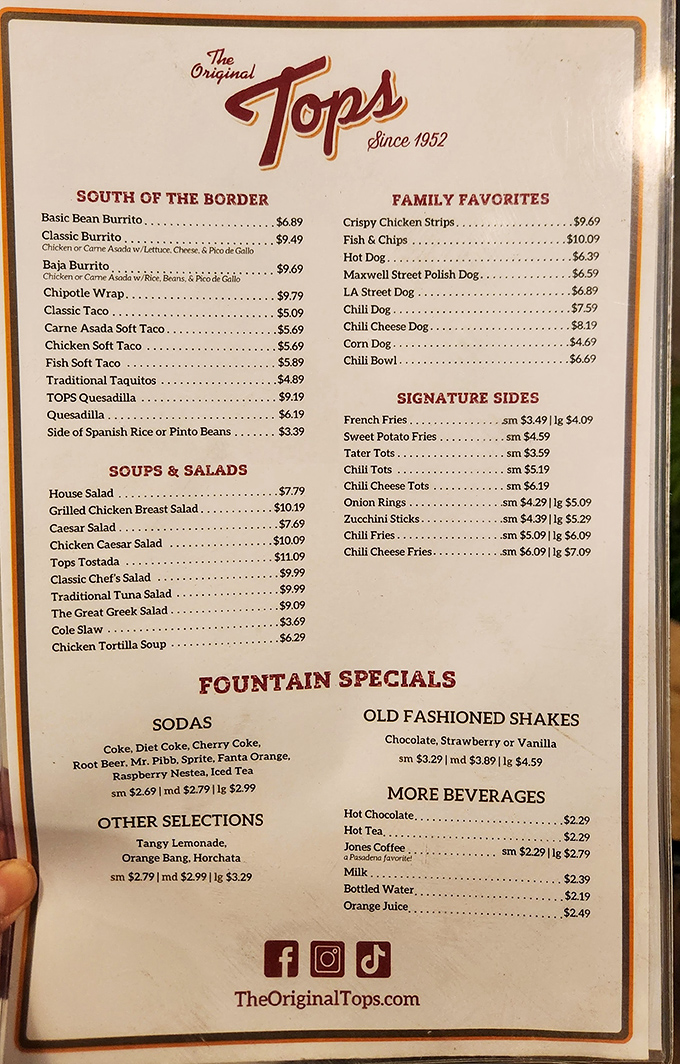 A menu that reads like a love letter to American comfort food. Decision paralysis has never been so delicious.
