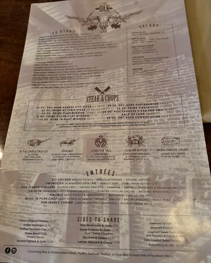 A menu that makes decisions deliciously difficult. The bone-in pork chop beckons from the entrée section, while dry-aged steaks command attention.