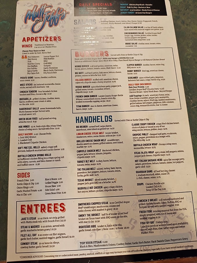 This menu reads like a greatest hits album of American comfort food – every track's a winner.