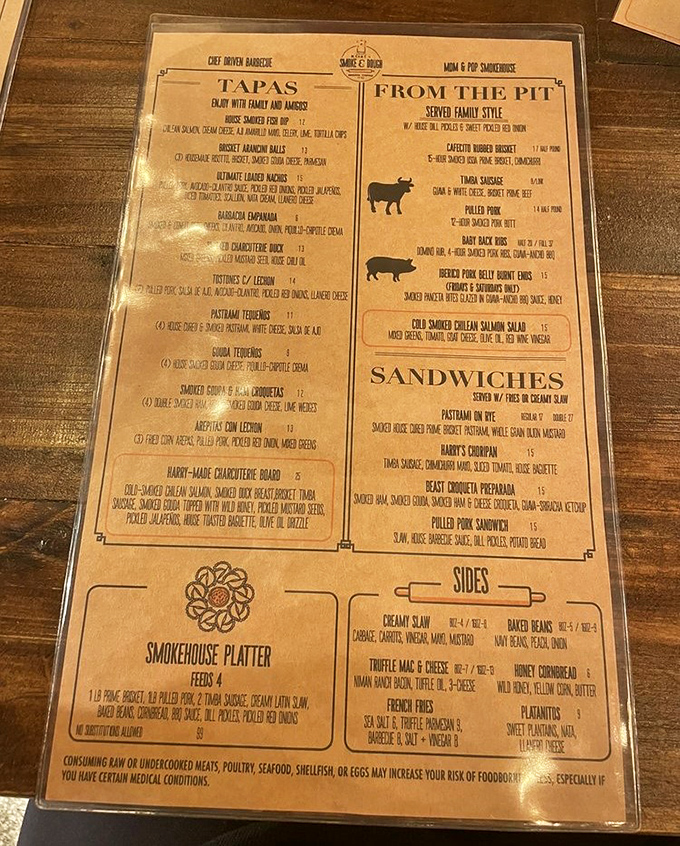 This menu isn't just a list—it's a roadmap to happiness. The "From The Pit" section should come with a warning: "May cause involuntary food noises."
