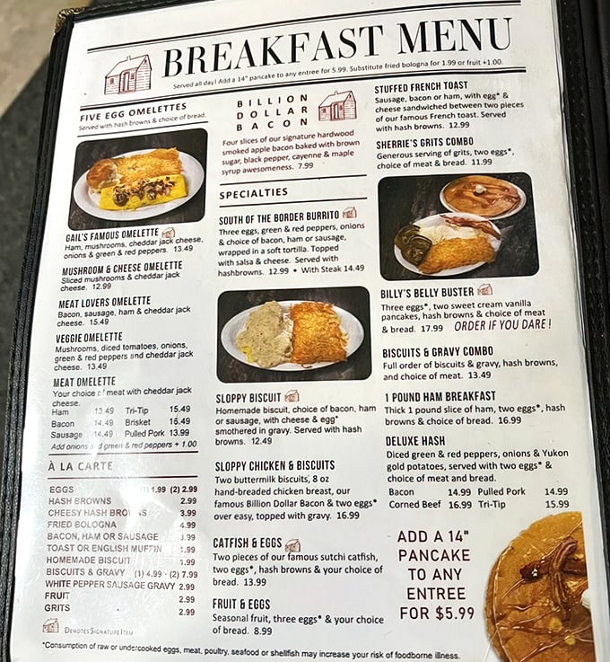 This menu isn't just a list of options—it's a challenge to your appetite. The "ORDER IF YOU DARE" warning isn't just clever marketing.