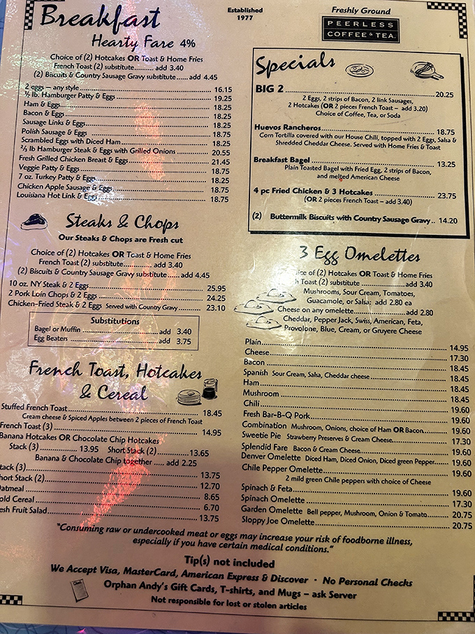 This menu isn't just a list of options—it's a roadmap to breakfast nirvana with classics executed to perfection. The hardest part? Deciding what to order.