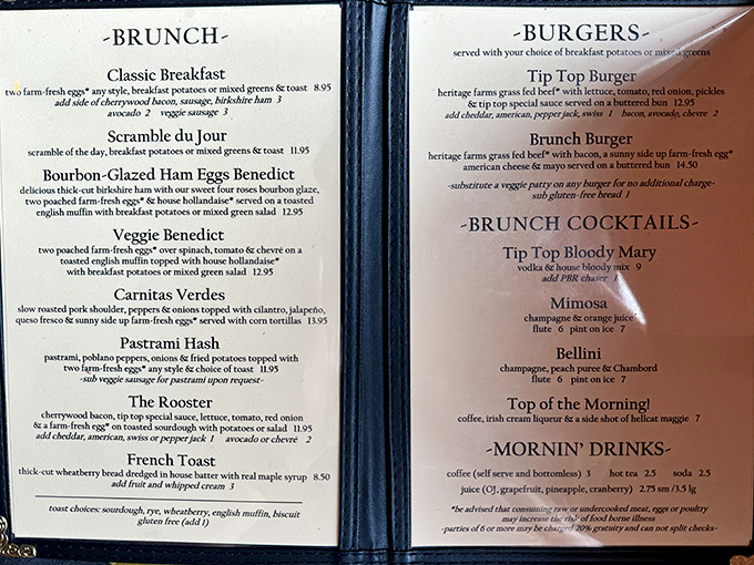 This isn't just a menu; it's a love letter to comfort food. The Bourbon-Glazed Ham Eggs Benedict alone is worth crossing county lines for.