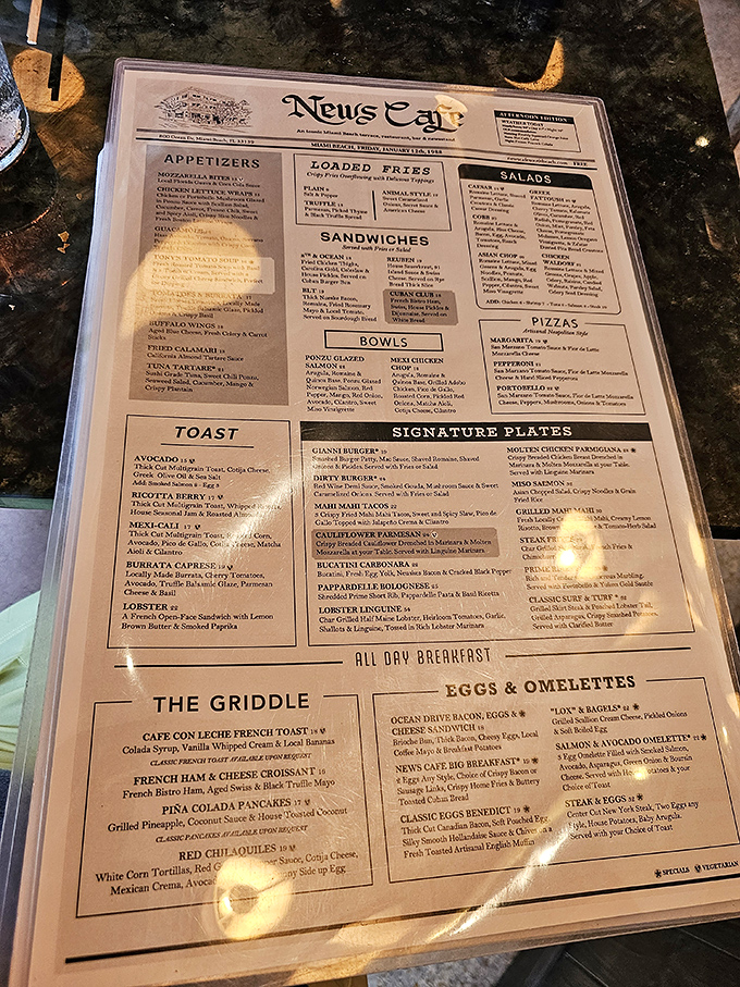 The menu reads like a love letter to international cuisine. All-day breakfast might be the greatest human invention since the nap.