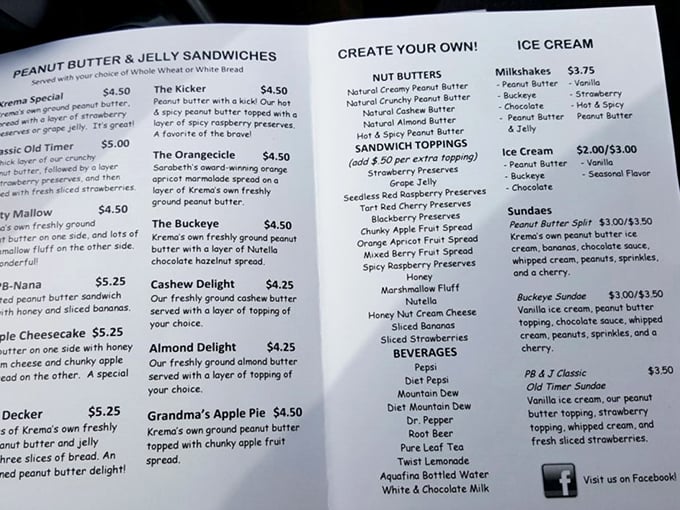 This menu isn't just a list of options—it's a roadmap to peanut butter paradise. Each sandwich tells its own delicious story.