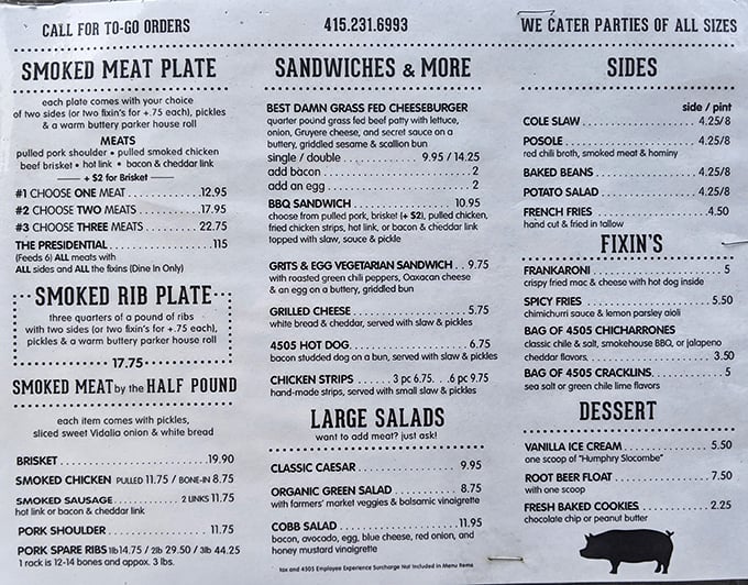 This menu isn't just a list—it's a roadmap to happiness. The "Best Damn Grass Fed Cheeseburger" isn't false advertising.