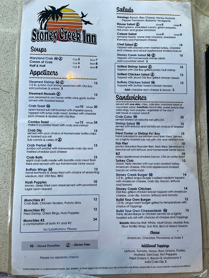 This menu isn't just a list of dishes—it's a treasure map where X marks the spot for Maryland's seafood gold.