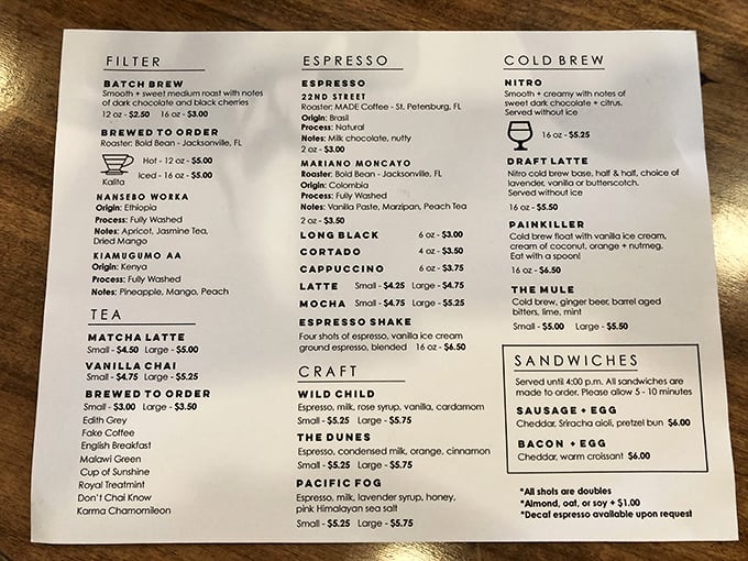 A menu that doesn't overwhelm but still makes decisions difficult – like choosing between favorite children, if your children were delicious coffee drinks and sandwiches.