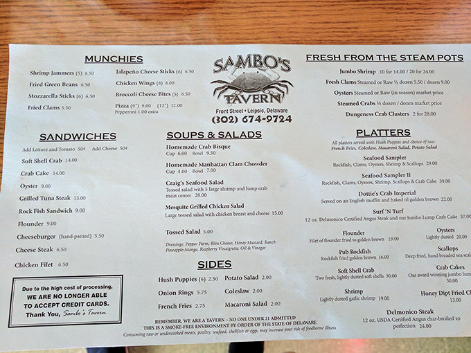 This menu isn't trying to impress you with fancy descriptions—it's a straightforward roadmap to seafood nirvana.