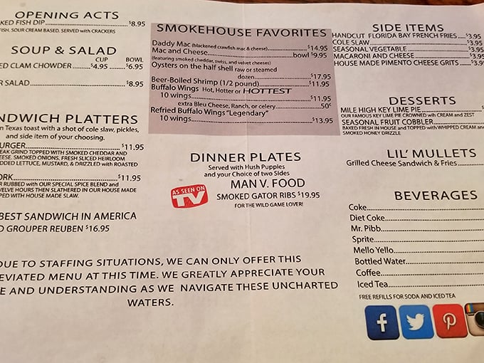 A menu that reads like a love letter to Gulf Coast cuisine. The "Best Sandwich in America" claim isn't just bold—it's justified.