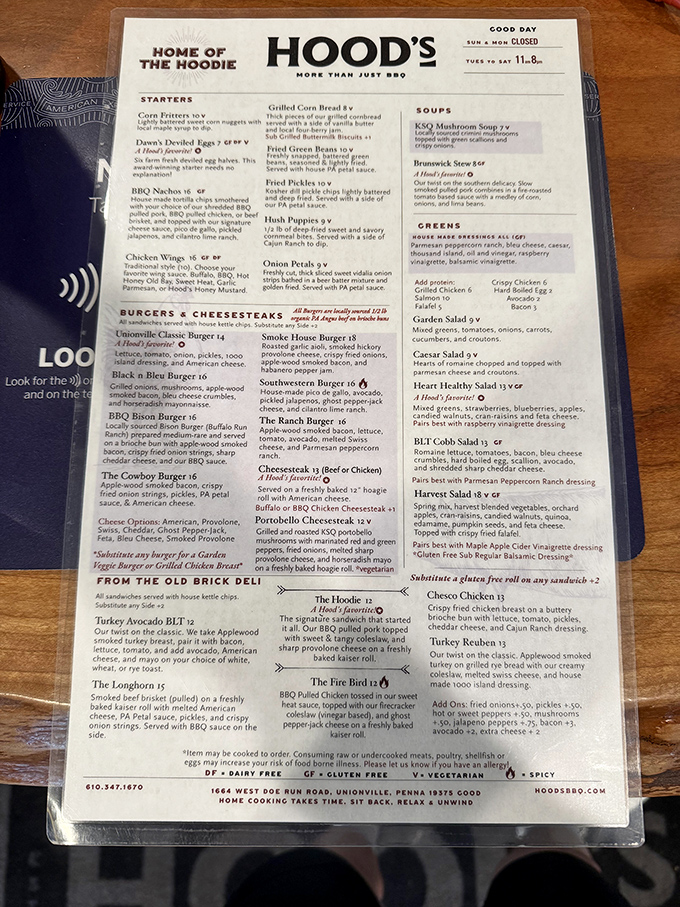This isn't just a menu—it's a roadmap to happiness. "The Hoodie" isn't clothing; it's their signature pulled pork sandwich that locals drive miles for.
