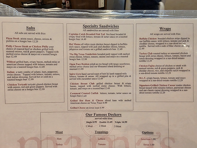 This menu isn't just a list of food—it's a roadmap to happiness. The "Famous Deckers" section alone deserves its own ZIP code.