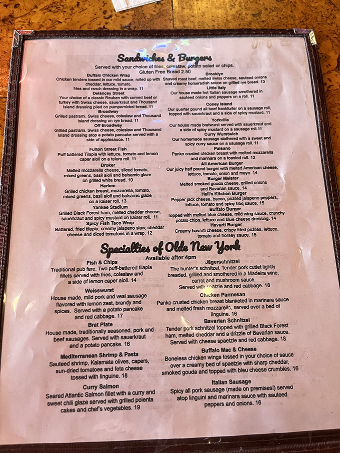 This menu reads like a love letter to comfort food—each neighborhood-named sandwich promising a different New York story told through carefully chosen ingredients.