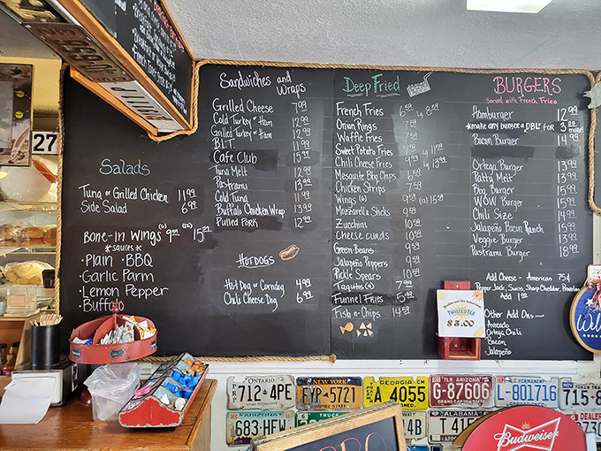 This isn't just a menu—it's a roadmap to happiness. From burgers to bone-in wings, each handwritten item promises a delicious detour.