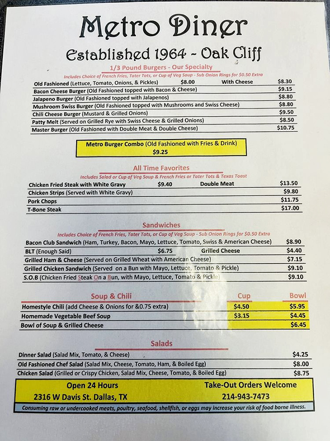 A menu that doesn't need fancy fonts or pretentious descriptions—just honest food at honest prices, the way diners were meant to be.