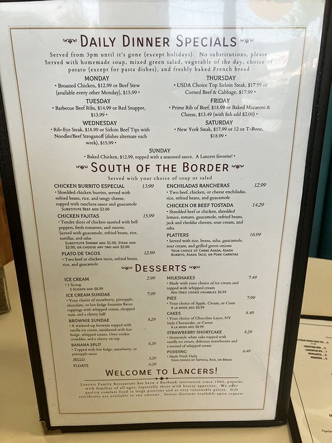 This menu isn't just a list—it's a roadmap to happiness. Daily specials rotate like old friends taking turns visiting your table.