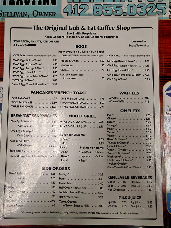 A menu that hasn't surrendered to food trends or inflated prices – just straightforward breakfast classics that have sustained generations of Pennsylvanians.